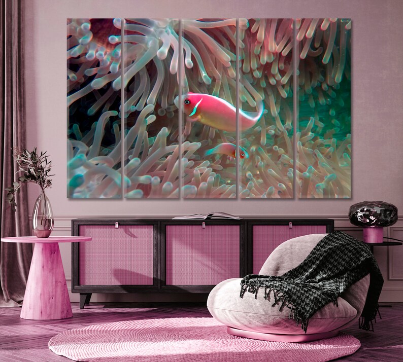 Deep Sea Pink Anemonefish Pacific Ocean Wall Art Canvas Print - Etsy