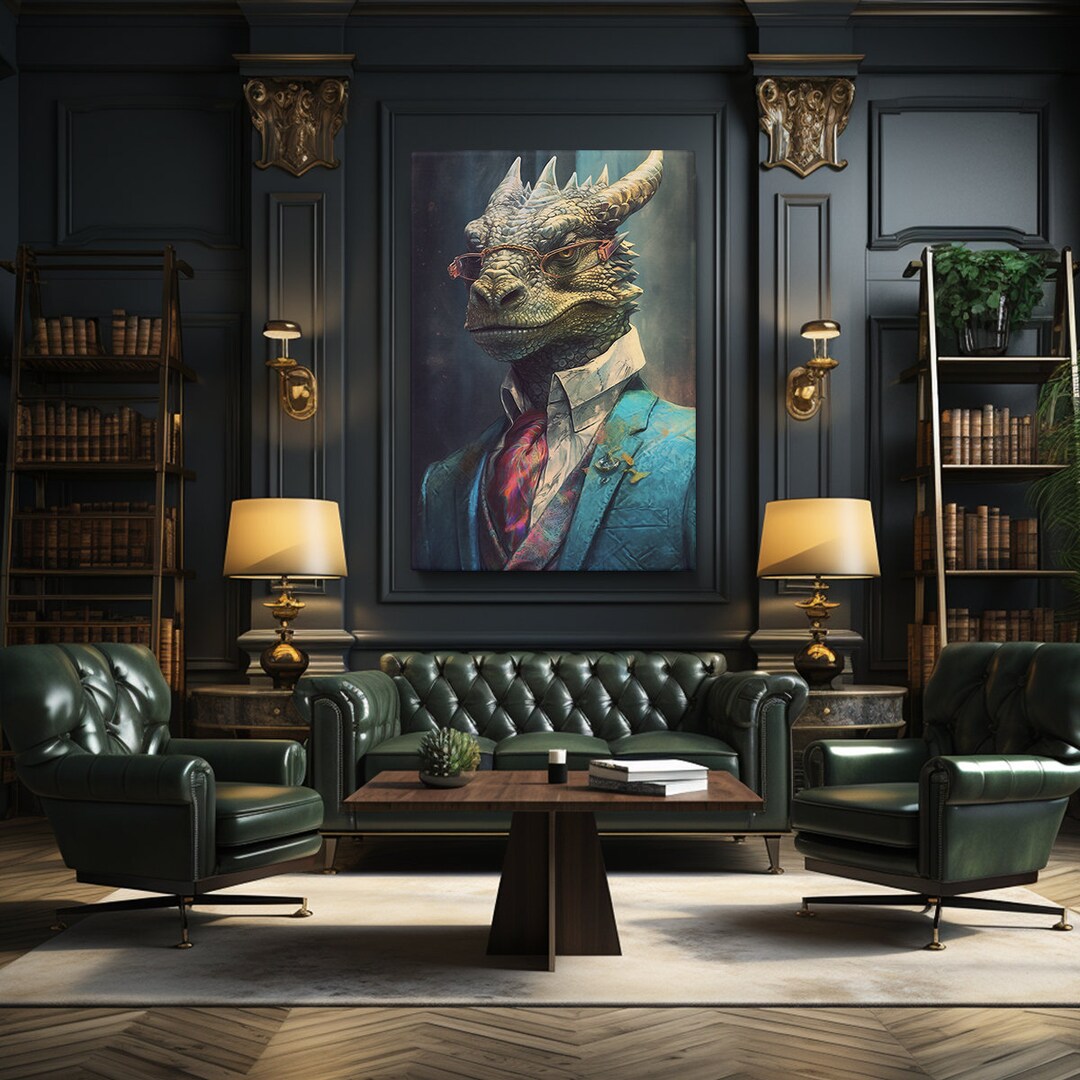 Dragon in Suit Canvas Print, Mythical Creature Chic Wall Art, Unique ...