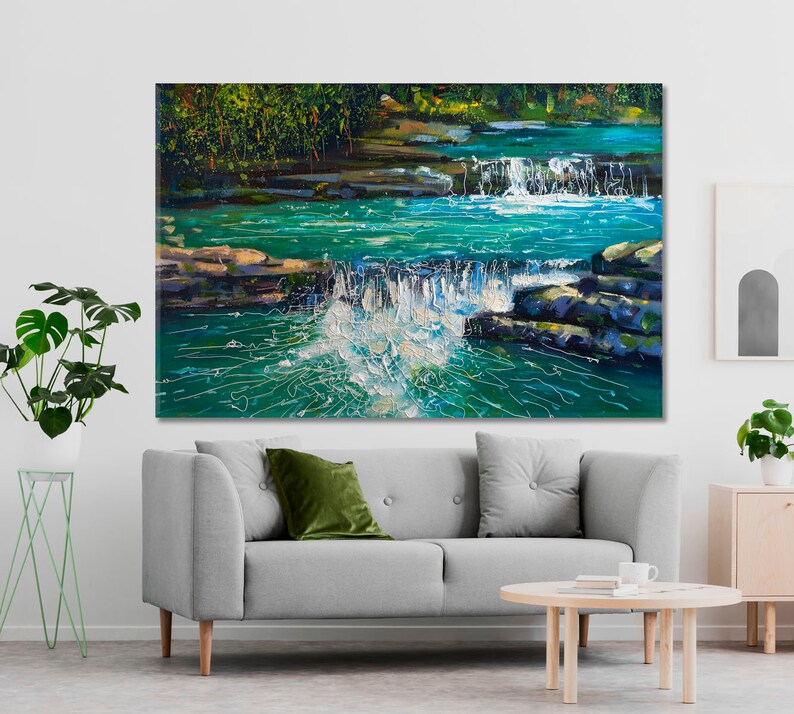 Waterfall National Park Landscape Painting On Canvas Print | Etsy