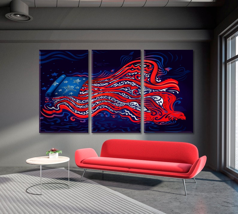 Abstract U.S Flag Blue Red Wall Art American Flag Poster | Etsy