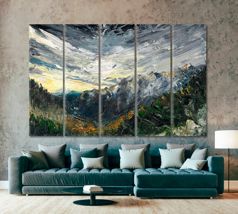 Realism Picturesque Landscape Artwork Snowy Mountain Canvas | Etsy