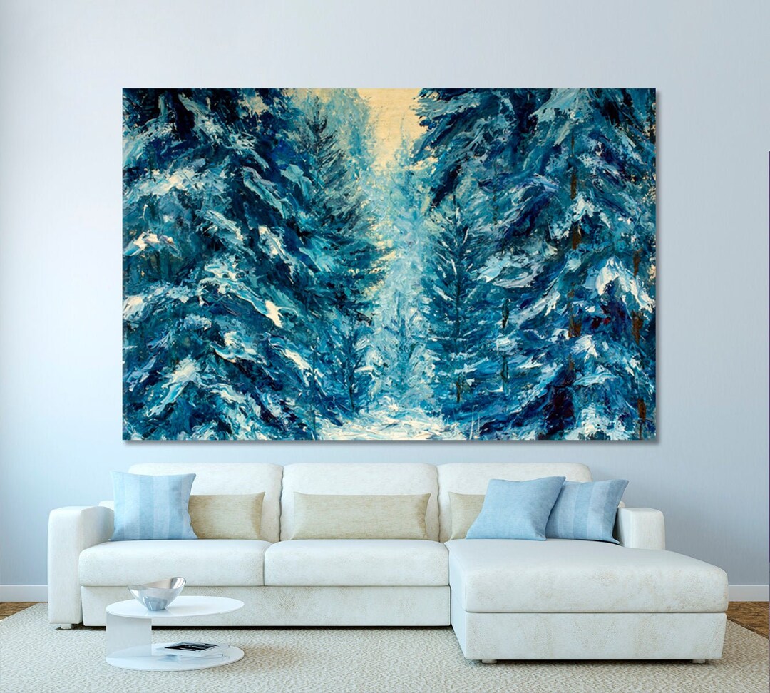 Magic Winter Abstract Trees Painting, Christmas Trees Canvas Print ...