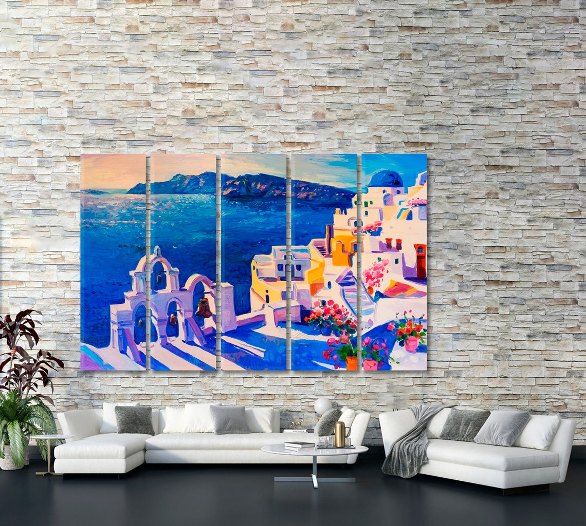 Santorini Greece Island Canvas Print White Architecture | Etsy