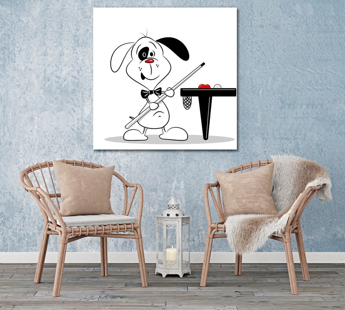 Cartoon Dog Snooker Cue Billiard Poster Print Canvas Framed - Etsy