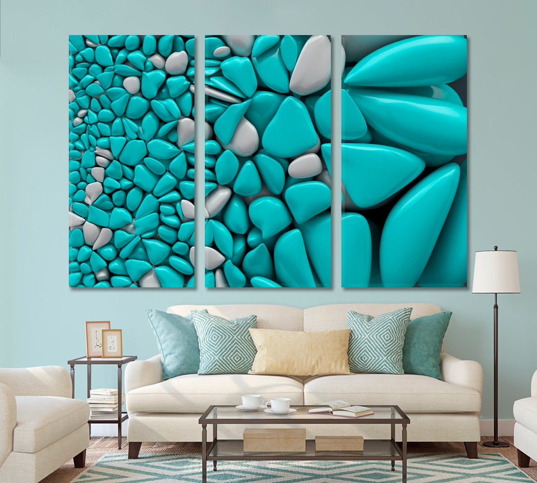 Turquoise Colorful Stone Wall Decor, Vibrant Wall Art, Sea Stones Large ...