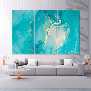 Bright Blue Marbling Canvas Print Large Wall Décor, House Decor, Large ...