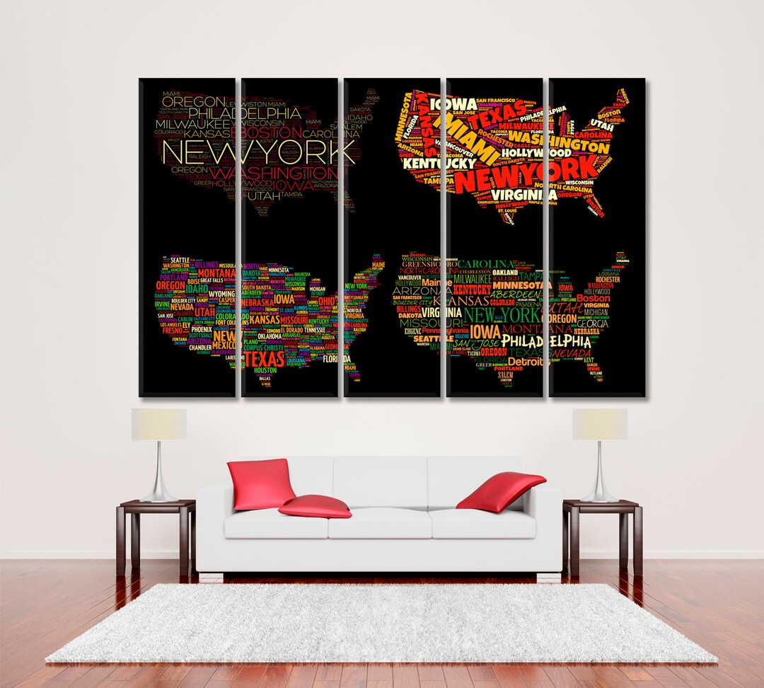 USA Set 4 Infographic USA Maps Poster on Canvas Print, USA Map Poster ...
