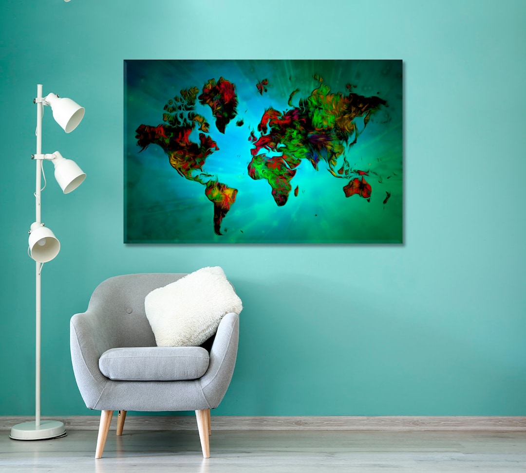 Mapa Mundi Decorativo para Parede, Pintura Abstrata da Terra, Impressão ...