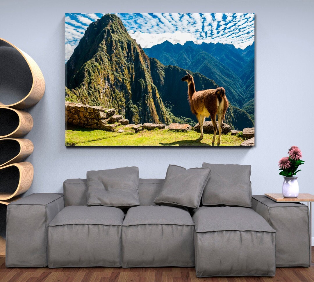Machu Picchu Llama Peru Ruins Wall Art Canvas Print, Famous Landmarks ...