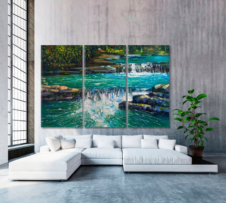 Waterfall National Park Landscape Painting on Canvas Print | Etsy