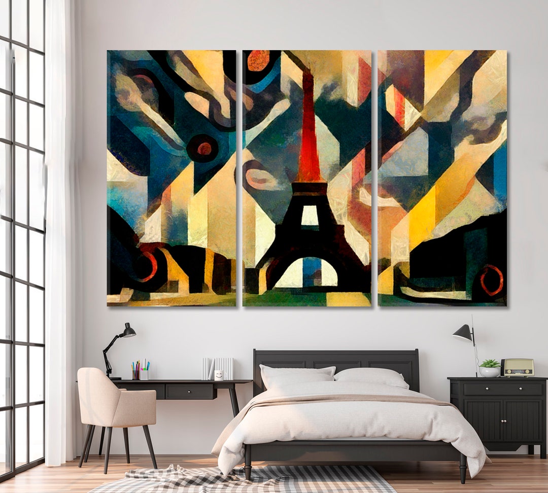 Paris Eiffel Tower Wall Decor Canvas Print, Avant Garde Bright Vivid ...