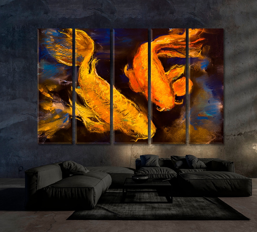 Koi Fish Golden Fish Wall Decor, Trendy Large Wall Décor for Home ...