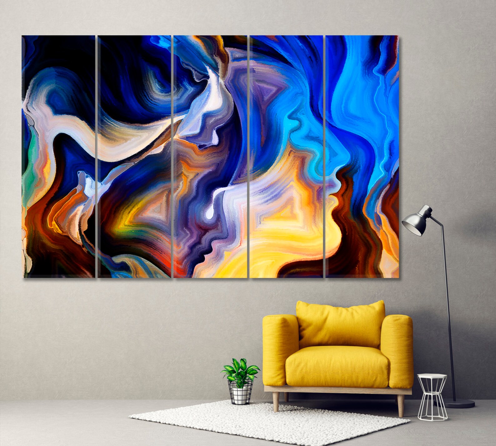 Blue Abstract Canvas Print Wall Decor, Abstract Women Faces Home Wall ...
