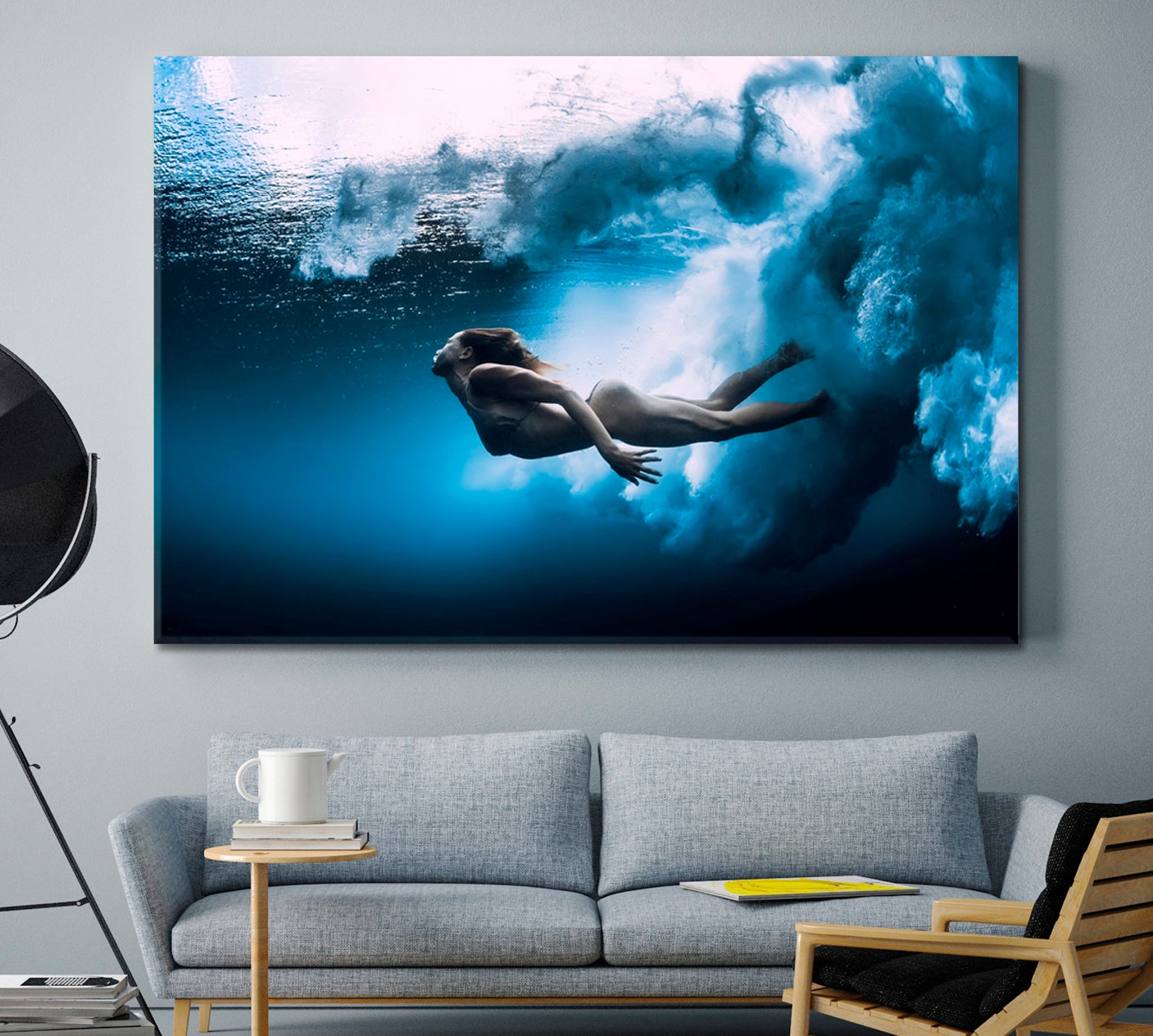 Diving Canvas Print Woman Swim Underwater Wall Art Big Ocean - Etsy