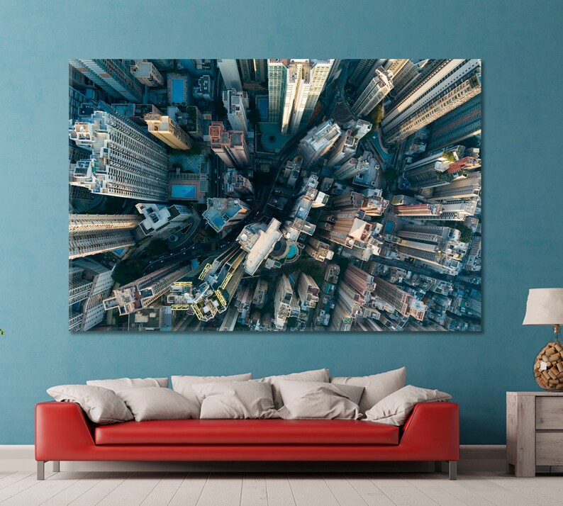 Urban City Top View Photo Poster Print, Skyscrapers Building Wall Art ...