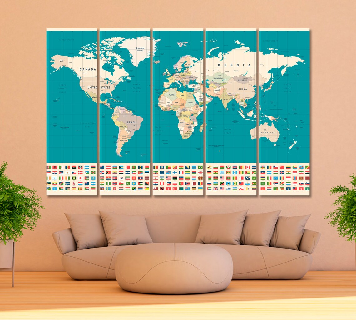 World Map Large Map on Canvas Print World Map Poster World - Etsy