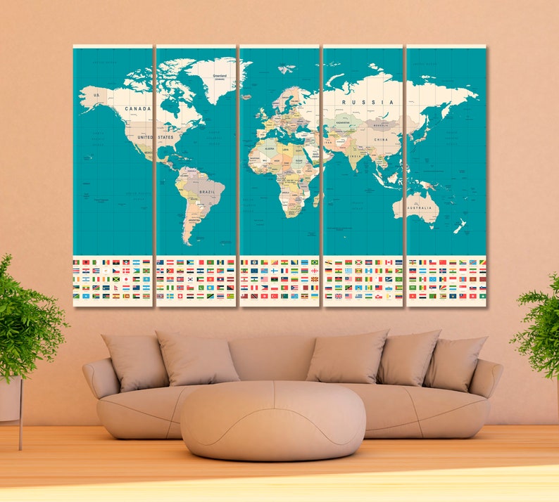 World Map Large Map on Canvas Print World Map Poster World - Etsy