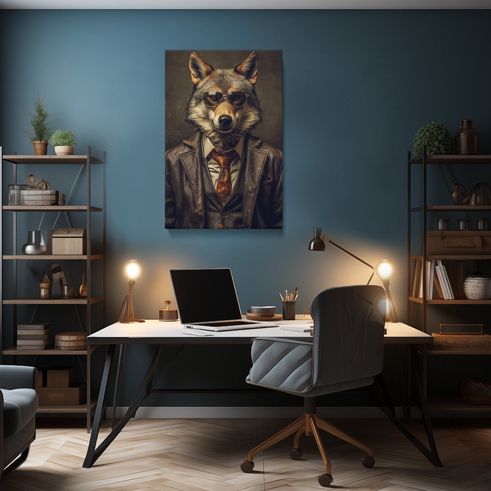 Wolf Wall Art, Suave Wolf in Business Attire Canvas Print, Corporate ...