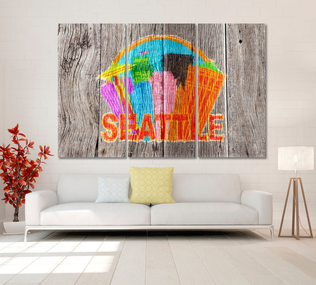 Seattle Washington Abstract Downtown City Skyline Poster on Canvas ...