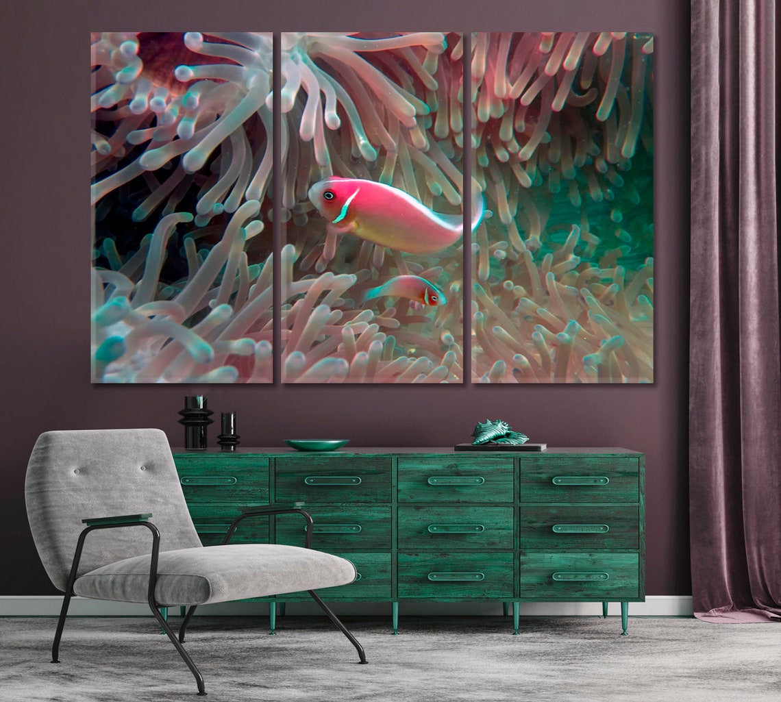 Deep Sea Pink Anemonefish Pacific Ocean Wall Art Canvas Print Decor ...