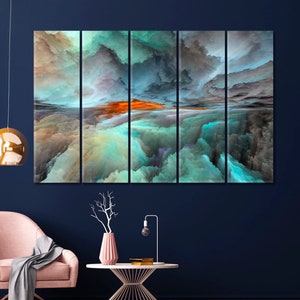 Sky Land Abstract Vibrant Flow Artwork, Misty Clouds Poster Print ...