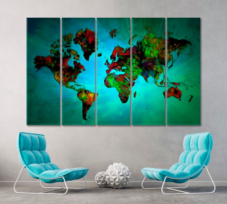 Earth Abstract Painting Colorful World Map Print Extra - Etsy