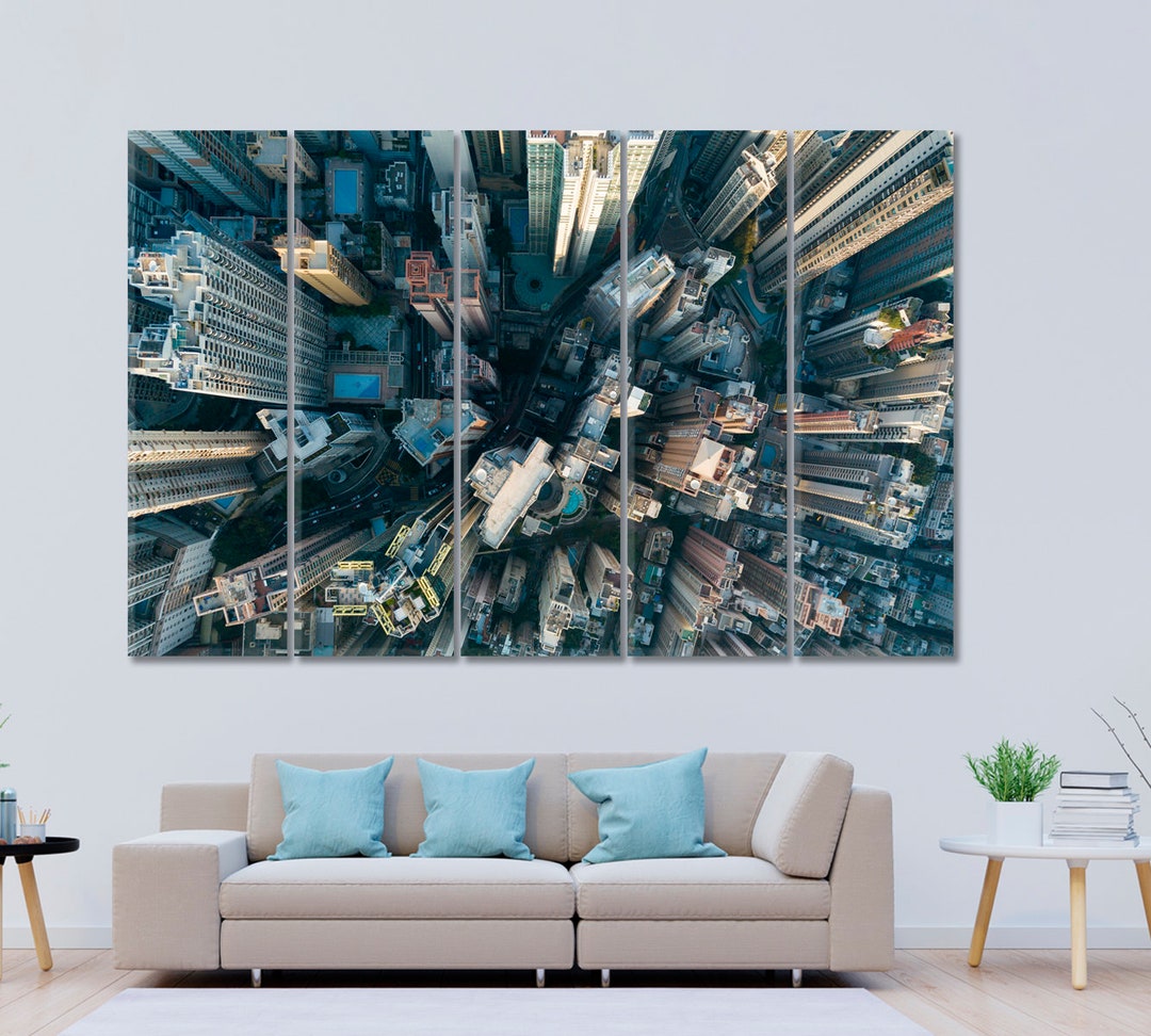 Urban City Top View Photo Poster Print, Skyscrapers Building Wall Art ...