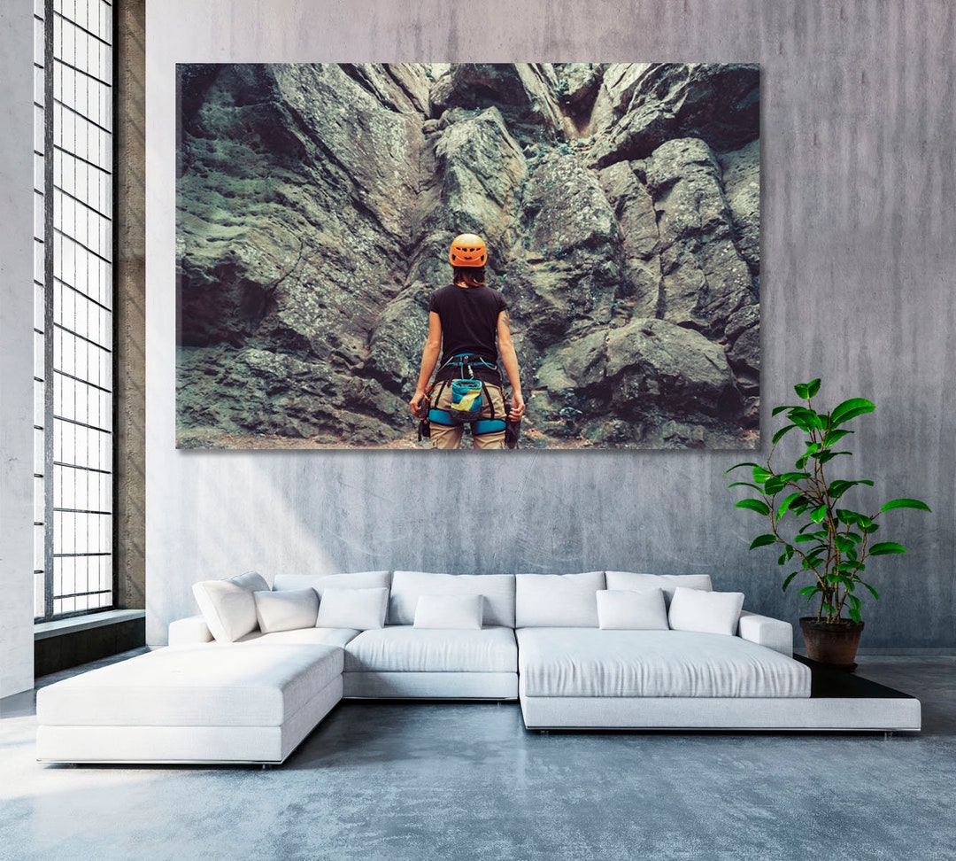 Mountain Wall Art, Rock Climber Canvas Print, Climbing Sport Wall Decor ...