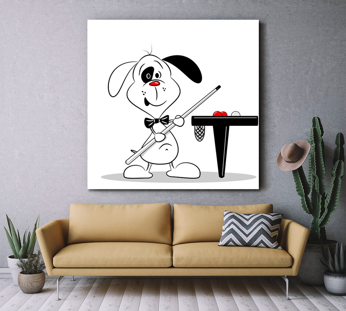 Cartoon Dog Snooker Cue Billiard Poster Print Canvas Framed - Etsy