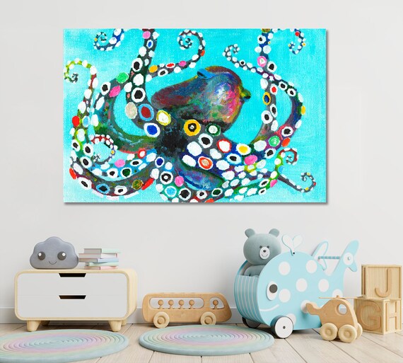 Colorful Octopus Print on Canvas Turquoise Ocean Art Canvas | Etsy