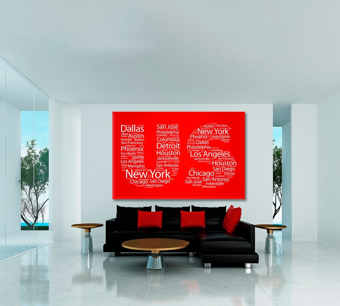America US Letters Cities Names Wall Art, USA Poster Print, United ...