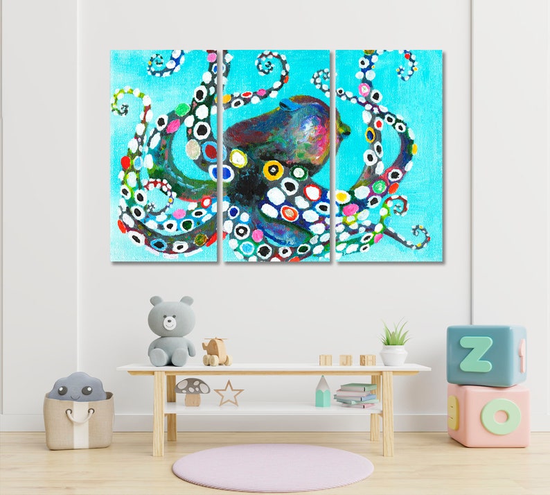 Colorful Octopus Print on Canvas Turquoise Ocean Art Canvas - Etsy