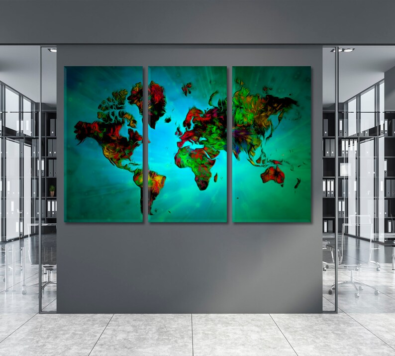 World Map Wall Art, Earth Abstract Painting, Colorful World Map Print ...