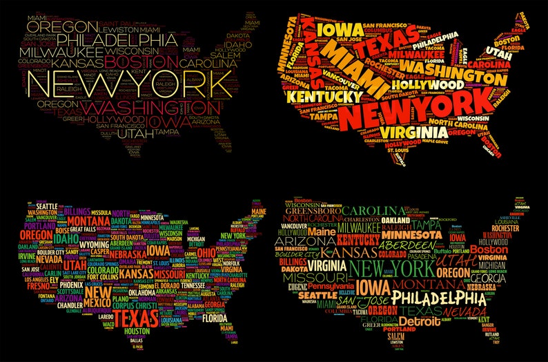 USA Set 4 Infographic USA Maps Poster on Canvas Print, USA Map Poster ...