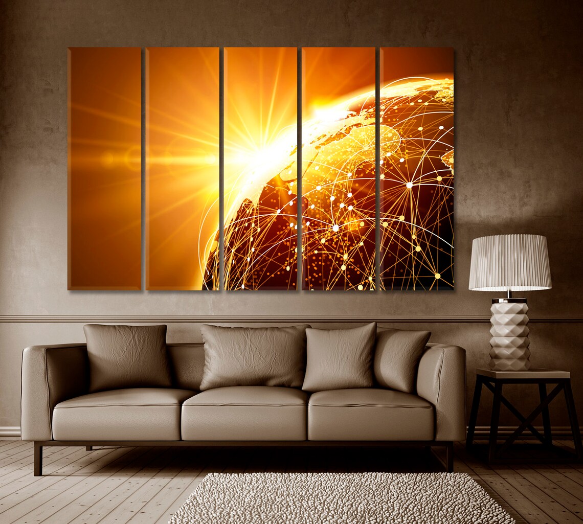 Planet Earth Wall Art, Global Network Wall Art, Earth Sunrise Large ...