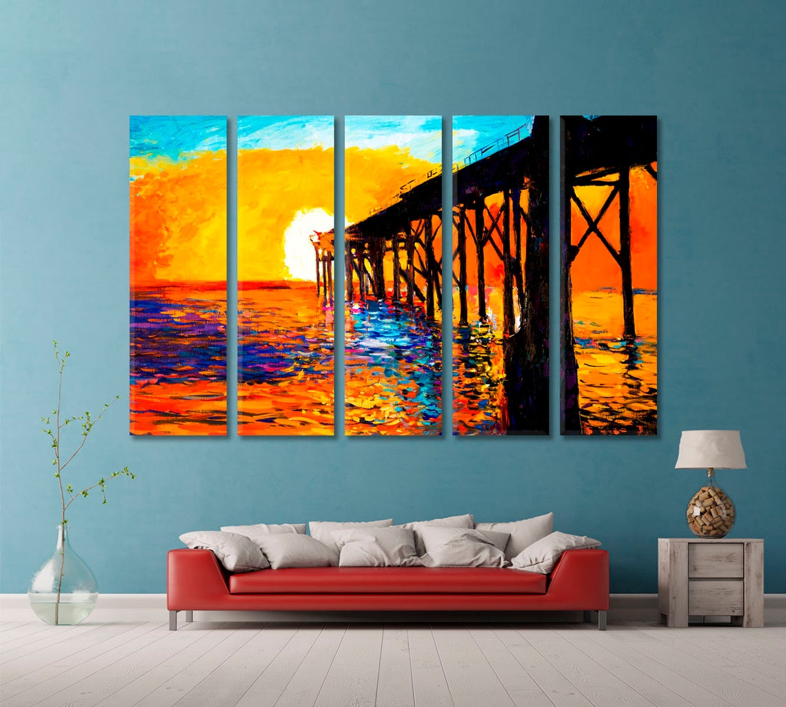 Sunset Panoramic Modern Impressionism Wall Art Large Wall | Etsy