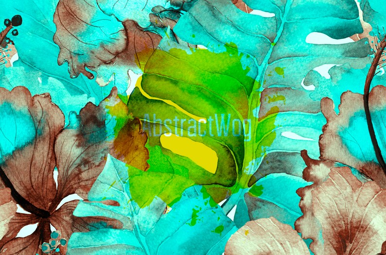 Tropic Green Turquoise Exotic Pattern Art, Tropical Palm Hibiscus ...