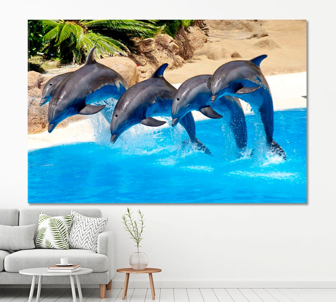 Team Dolphins Canvas Print, Animals Wall Art, Dolphins Wall Decor, Ocean Canvas Print, Wildlife ...