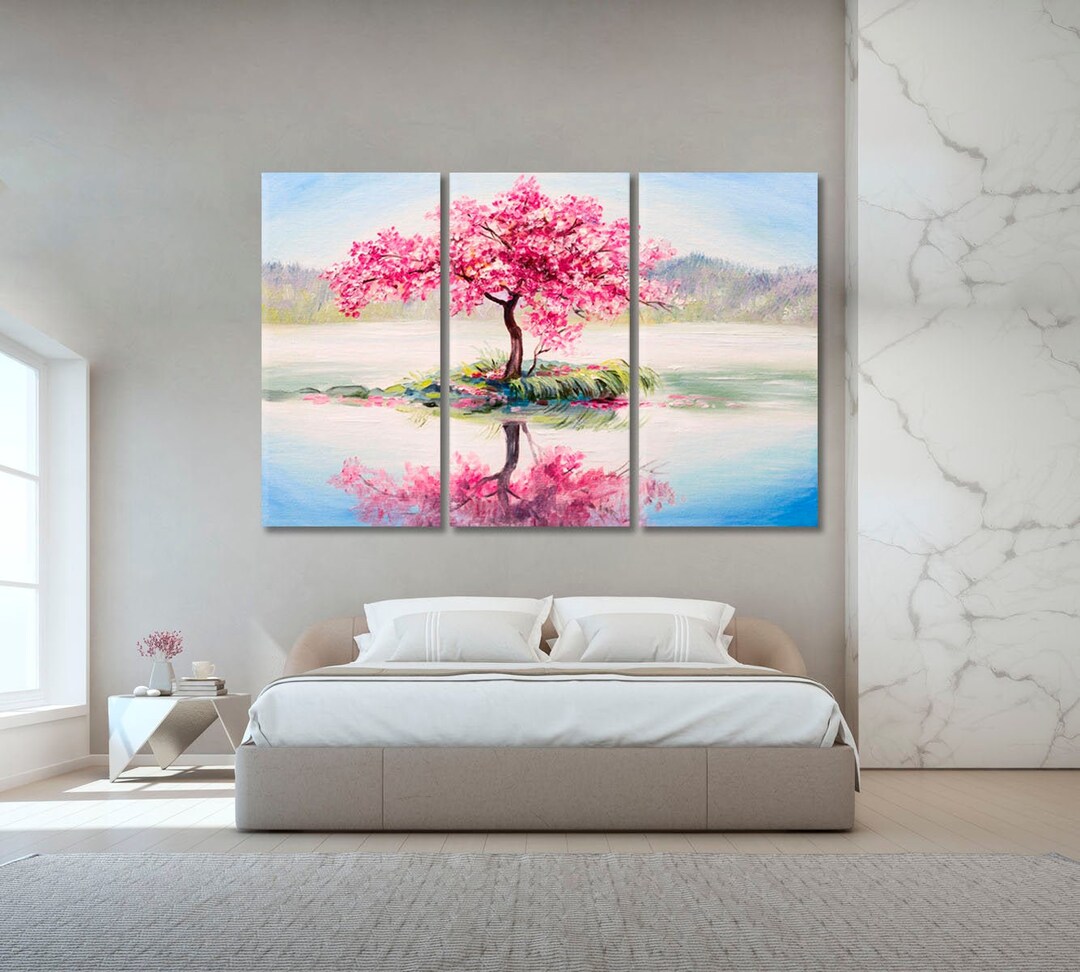 Sakura Wall Art, Sakura on Lake Wall Art Canvas Print, Oriental Cherry ...