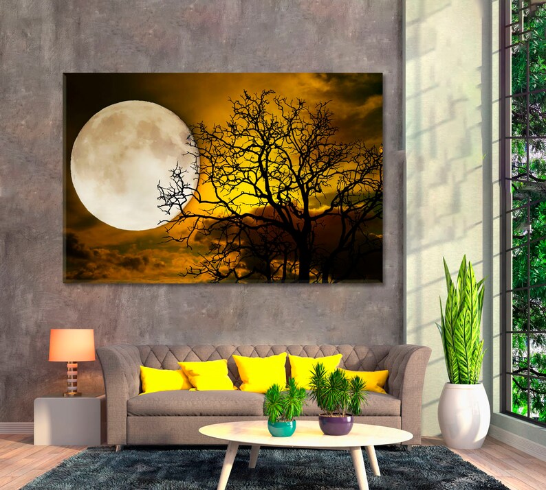 Halloween Night Dark Tree Full Moon Large Interior Decor - Etsy