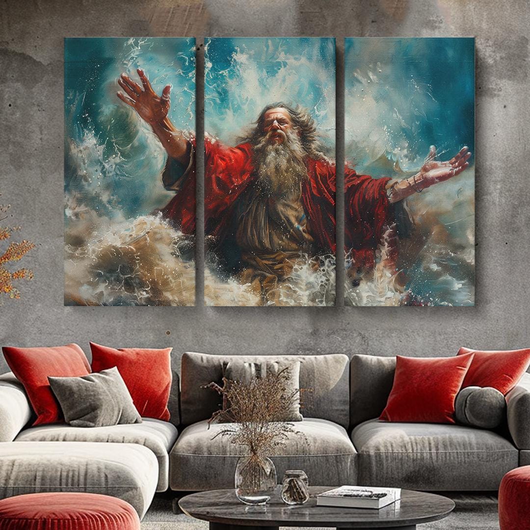 Powerful Moses Parting the Sea Canvas Print, Dynamic Biblical Wall Art ...