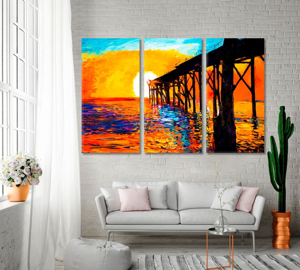 Sunset Panoramic Modern Impressionism Wall Art Large Wall | Etsy