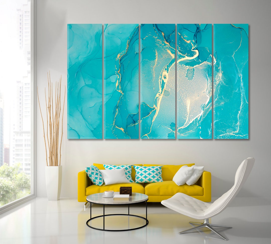 Bright Blue Marbling Canvas Print Large Wall Décor, House Decor, Large ...
