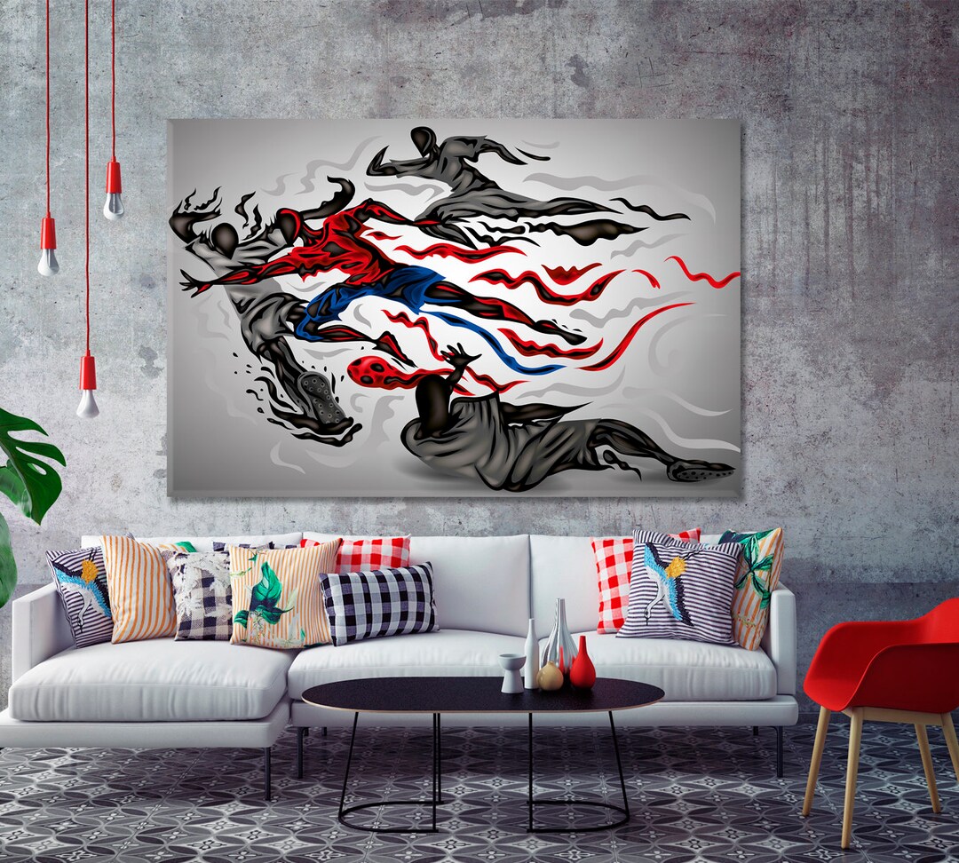 Soccer Wall Art, Soccer Players Artwork, Game Wall Decor, Contemporary ...