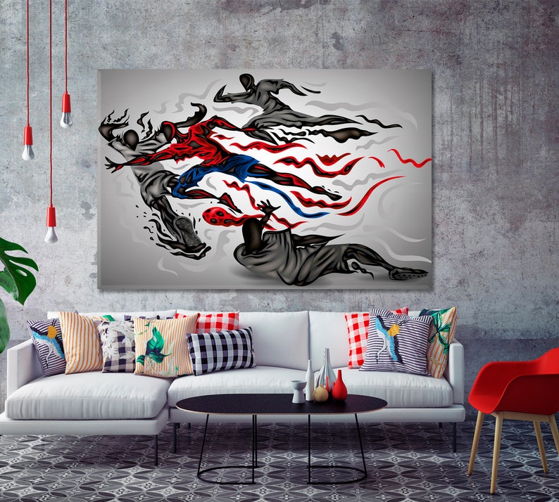 Soccer Wall Art, Soccer Players Artwork, Game Wall Decor, Contemporary ...