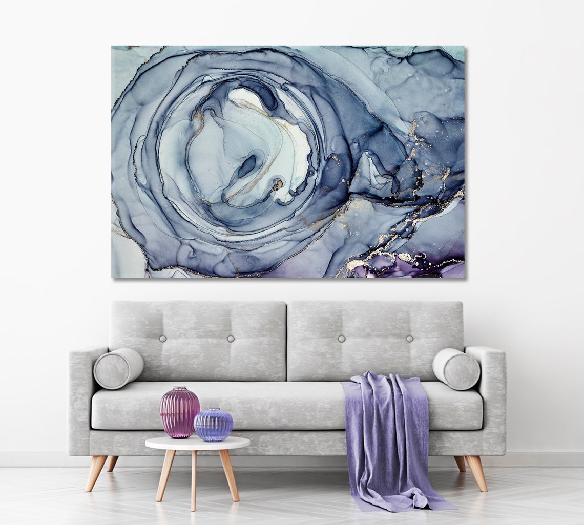 Abstract Whirlpool Wall Art, Gray Alcohol Ink Canvas Print Art, Modern ...