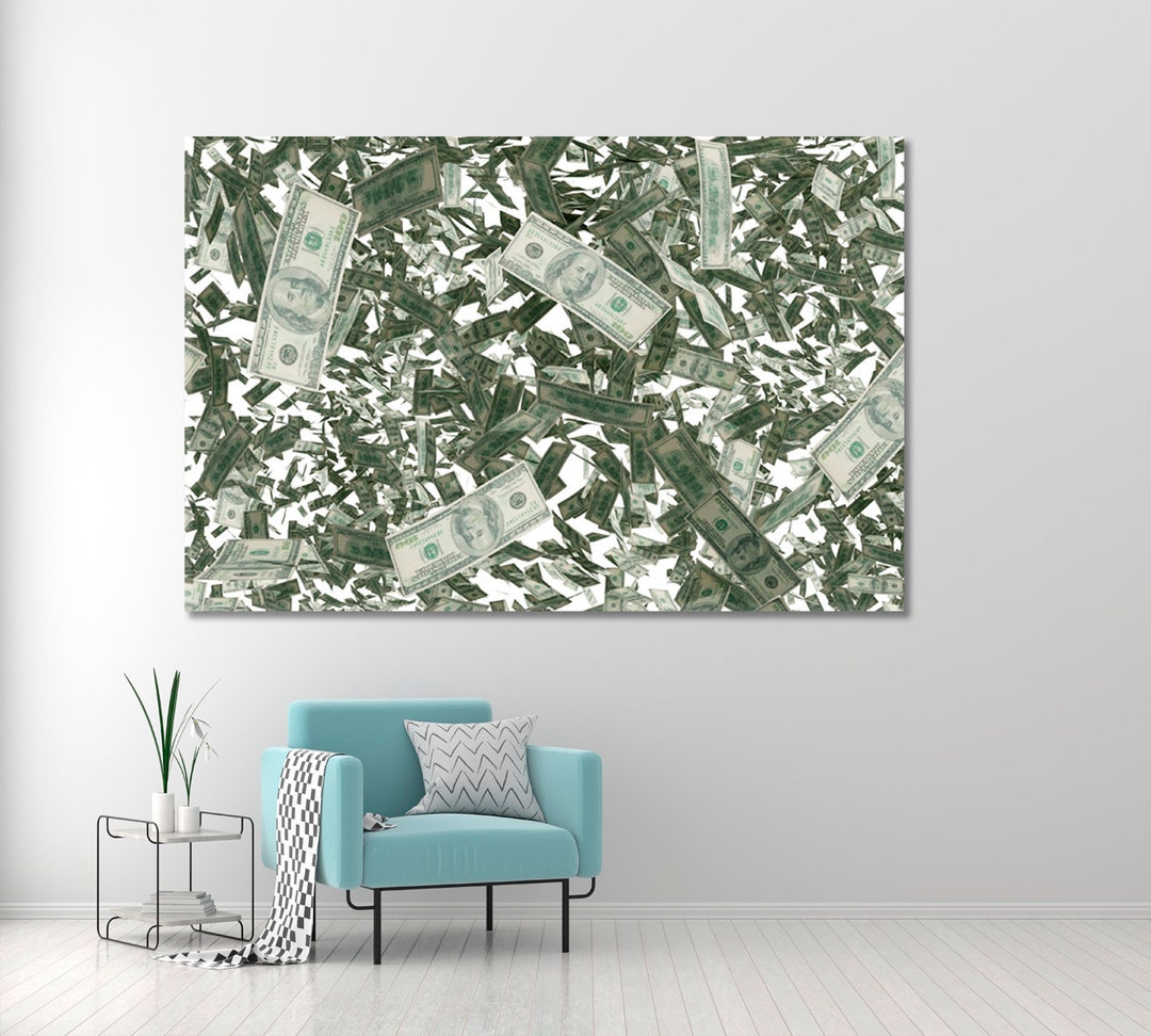 Falling Bills Dollars Canvas, Money Magnet Wall Art, Money Talisman Art ...