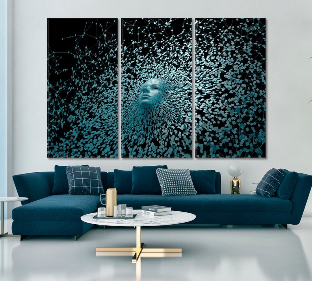 Future Dissolving Face Unusual Wall Art Design, 3D Render on Canvas ...