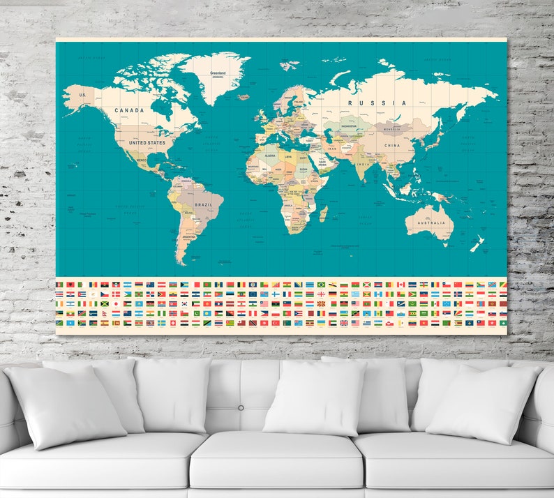 World Map Large Map on Canvas Print World Map Poster World - Etsy