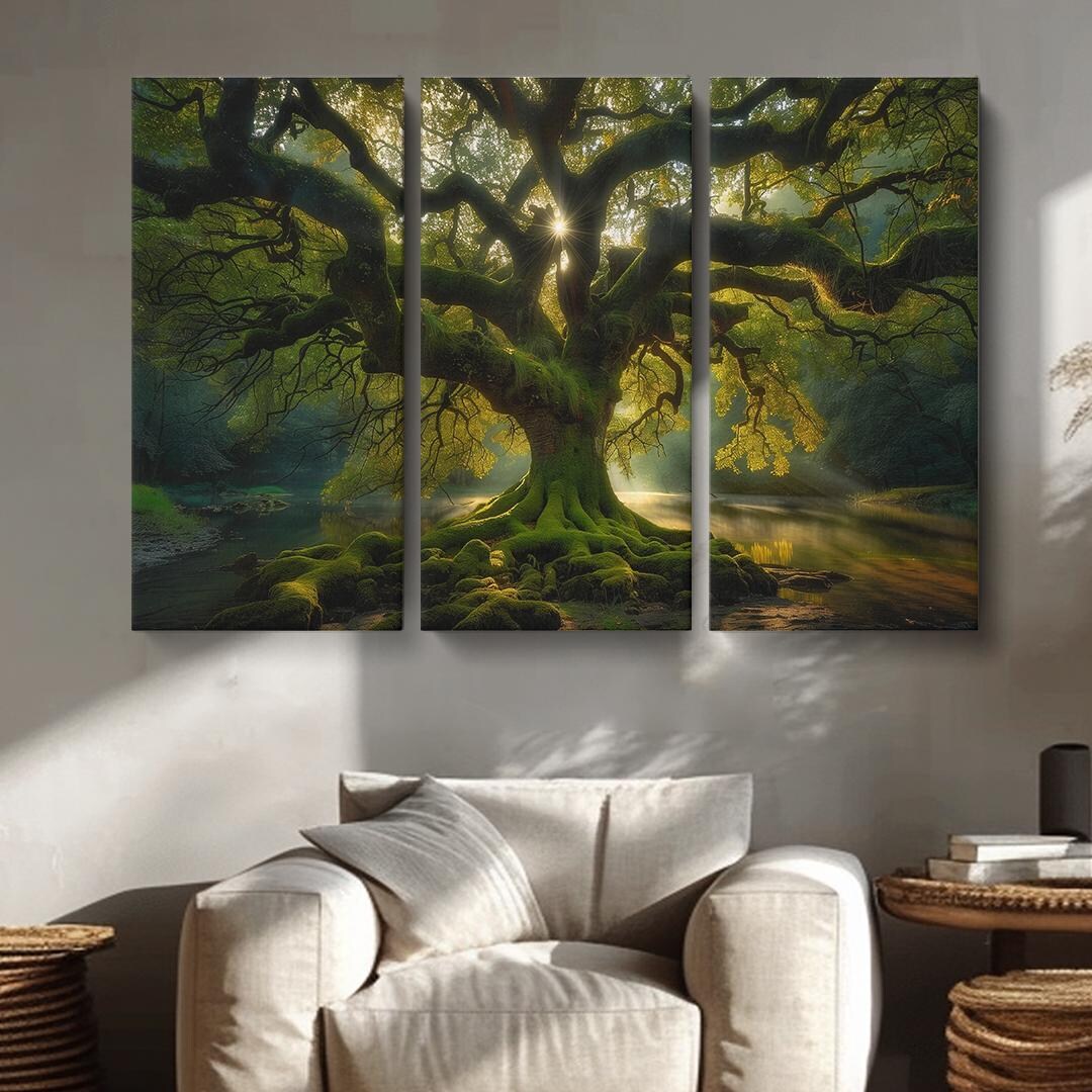 Moss Tree Art Wall Decor, Mossy Tree by River Canvas Print, Large ...